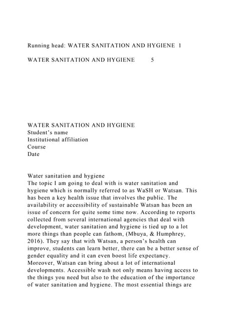 The Importance of Water, Sanitation, and Hygiene for a Healthy Future | PDF