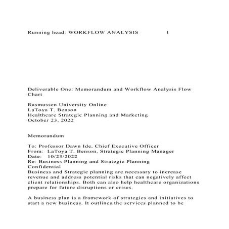 Running head WORKFLOW ANALYSIS1Deliverabl.docx | Business Administration | Business