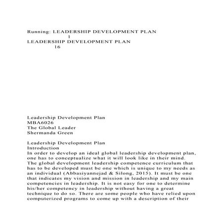 Running LEADERSHIP DEVELOPMENT PLAN 1LEADERSHIP DEVELOP.docx