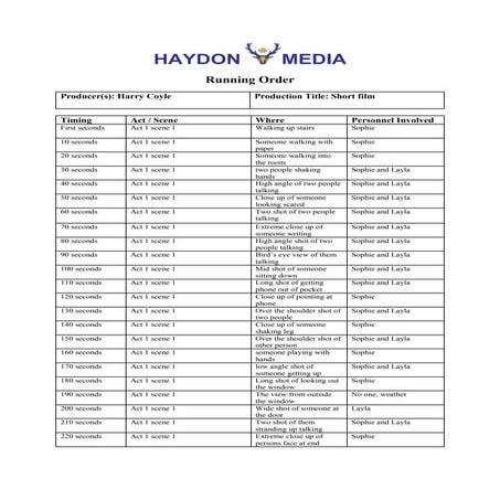 Running order | DOCX