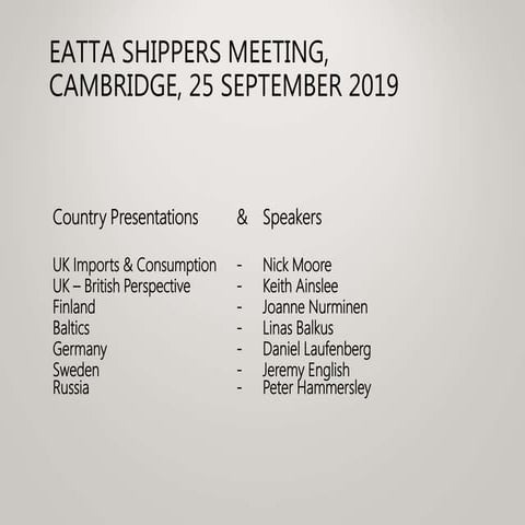 EATTA Shippers Meeting, 25th September 2019 | PPT
