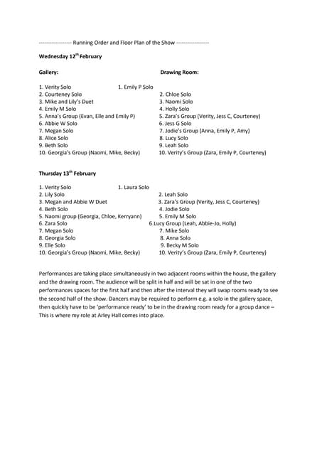 Arley hall dance event running order | PDF