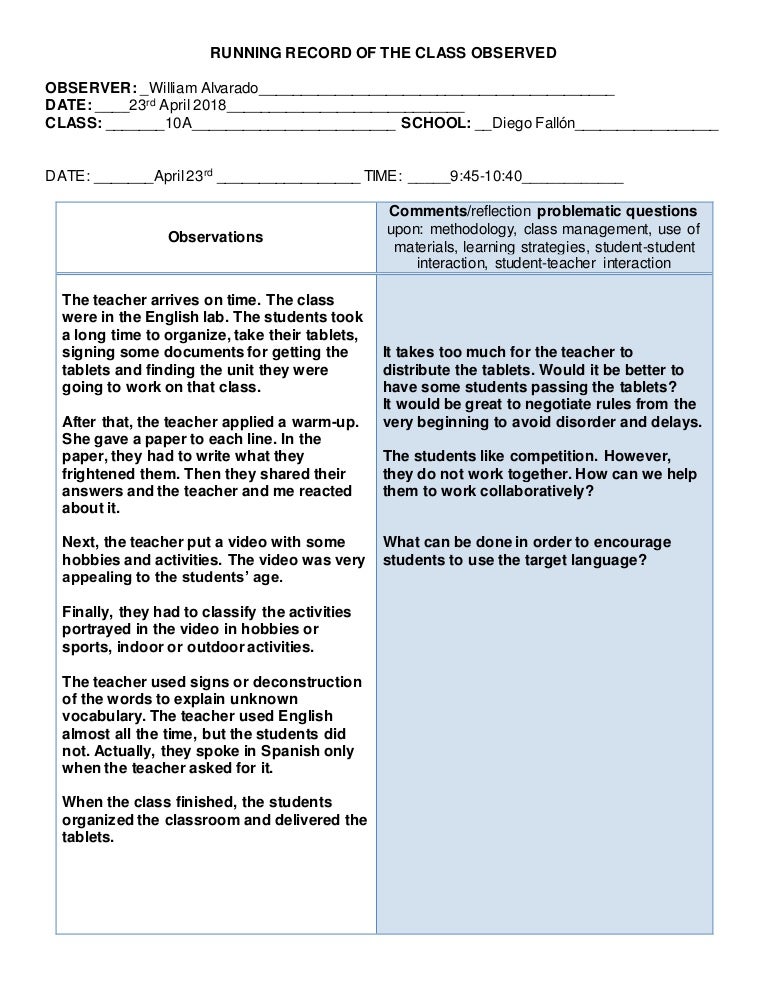 Running Record Of The Class Observed running-record-of-the-class-observed