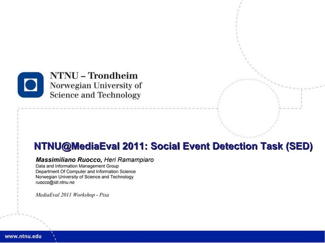 Ntnu Social Event Detection Task Sed Ppt Databases Computer