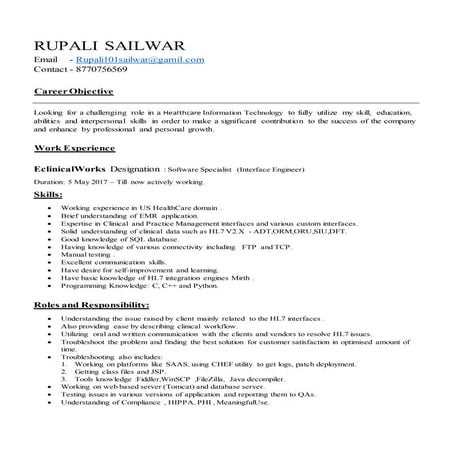 Rupali sailwar cv | DOCX