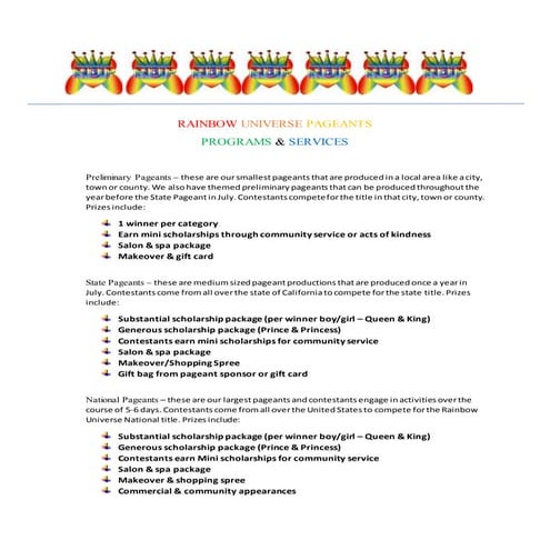 Rainbow Universe Pageants Programs & Services | PDF