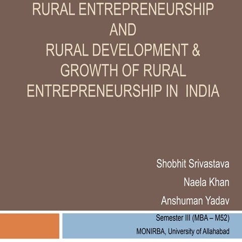 Rural Entrepreneurship and its Growth in India | PPT