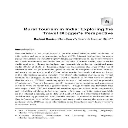 Rural tourism in india: Exploring the travel blogger perspective | PDF