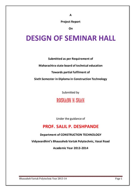 Design of seminar hall | PPT