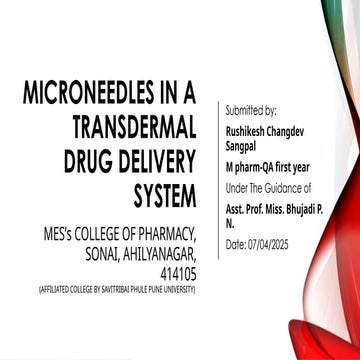 Microneedle in Transdermal Drug Delivery System | PPTX