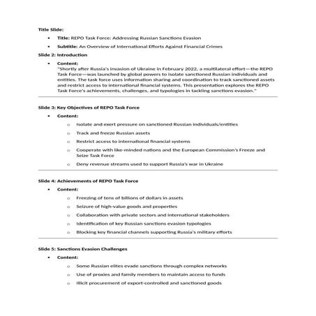 REPO Task Force: Addressing Russian Sanctions Evasion | DOCX