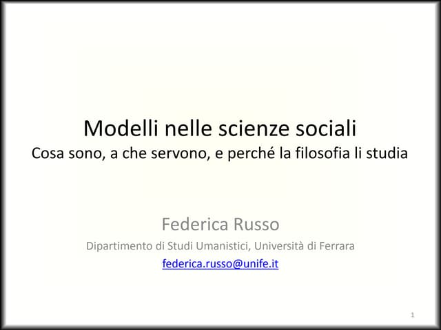 Modelli Nelle Scienze Sociali Ppt