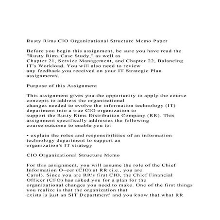 Rusty Rims CIO Organizational Structure Memo PaperBefore y.docx | Business Administration | Business