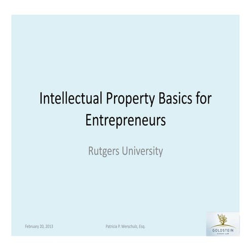 "Intellectual Property Basics for Entrepreneurs"--presentation by Pat ...