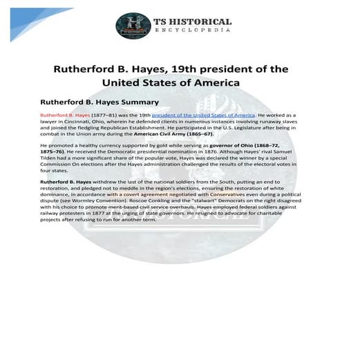Rutherford B. Hayes, 19th president of the United States of America ...
