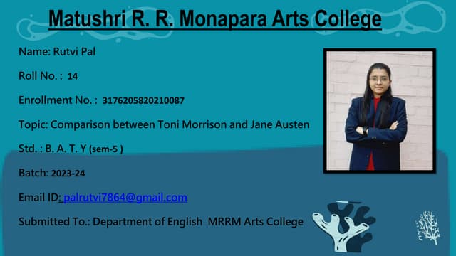 Comparison Between Toni Morrison And Jane Austen Sem Pptx