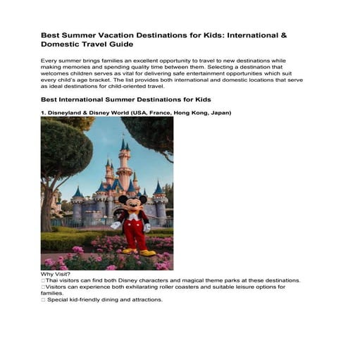 Best Summer Vacation Destinations for Kids: International & Domestic ...