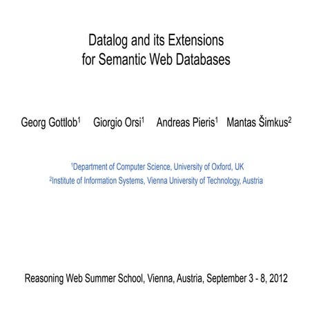 Datalog And Its Extensions For Semantic Web Databases Pdf Databases Computer Software And