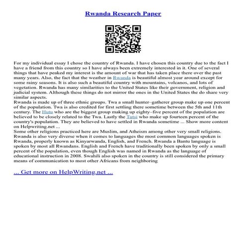 Rwanda Research Paper | PDF | Death, Injury, or Military Conflict ...