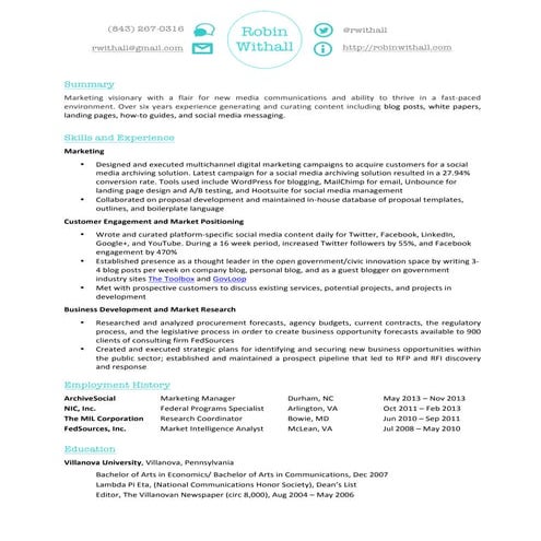Robin Withall's Resume | PDF | Social Networking | Internet