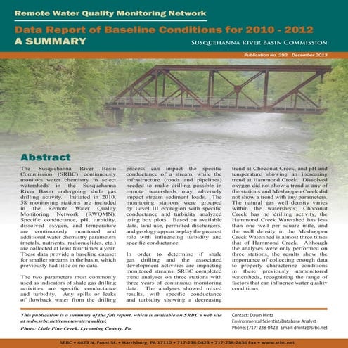 SRBC Remote Water Quality Monitoring Network Report - Dec 2013 | PDF