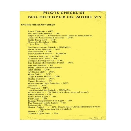 PILOTS CHECKLIST Bell Helicopters : Model 212 | PDF
