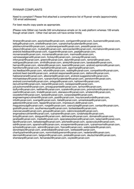 Ryanair Emails Complaint - Contact | PDF Ryanair Emails Complaint - Contact | PDF