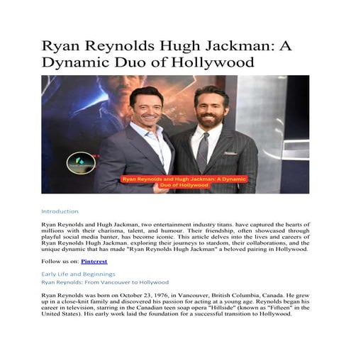 Ryan Reynolds Hugh Jackman: A Dynamic Duo of Hollywood | DOCX