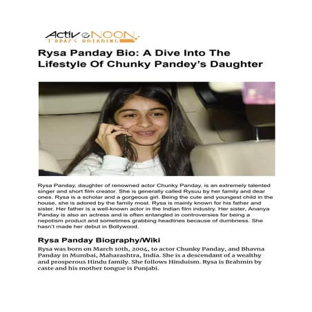 Rysa Panday Bio: A Dive Into The Lifestyle Of Chunky Pandey’s Daughter | PDF