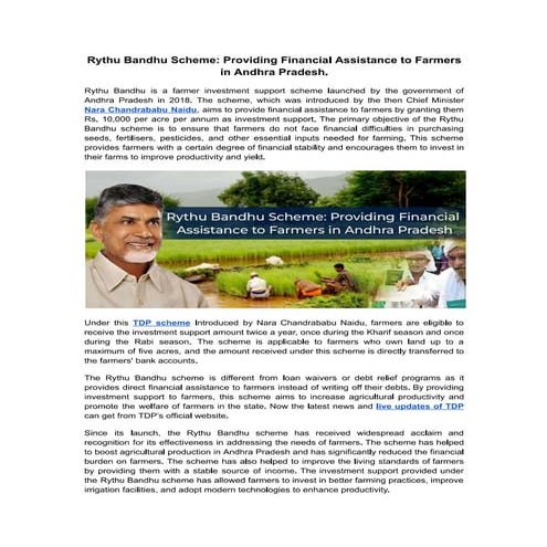 Rythu Bandhu Scheme, Providing Financial Assistance to Farmers in ...