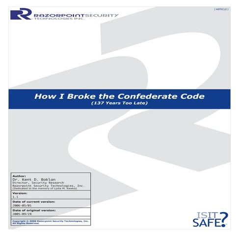 HOW I BROKE THE CONFEDERATE CODE (137 YEARS TOO LATE) | PDF