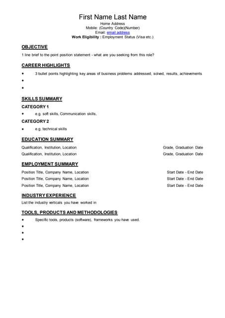 Capgemini resume template | DOCX