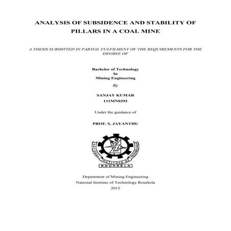 Analysis of subsidence and stability of pillars in a coal mine | PDF