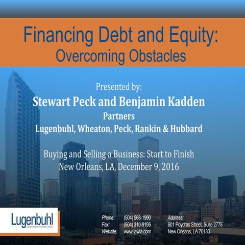 NBI Buying and Selling a Business: Start to Finish Series, "Financing ...