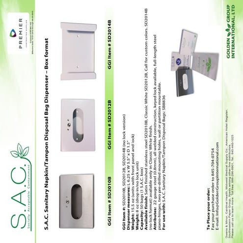 S.A.C. sanitary napkin & tampon disposal bag dispenser box format | PDF