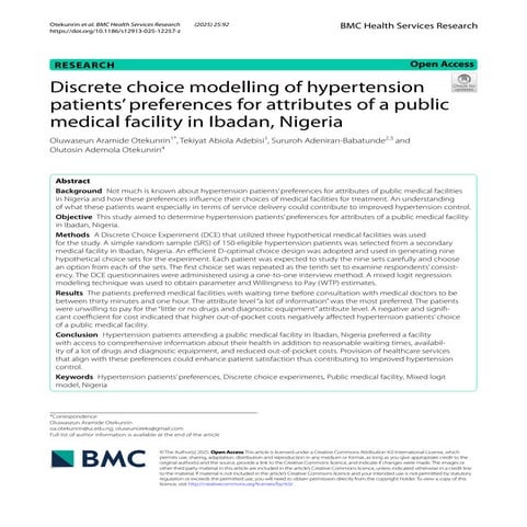 Discrete choice modelling of hypertension patients’ preferences for ...