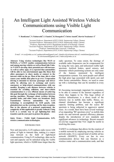 Vehicle To Vehicle Communication Using Li Fi Technology 2 Pptx