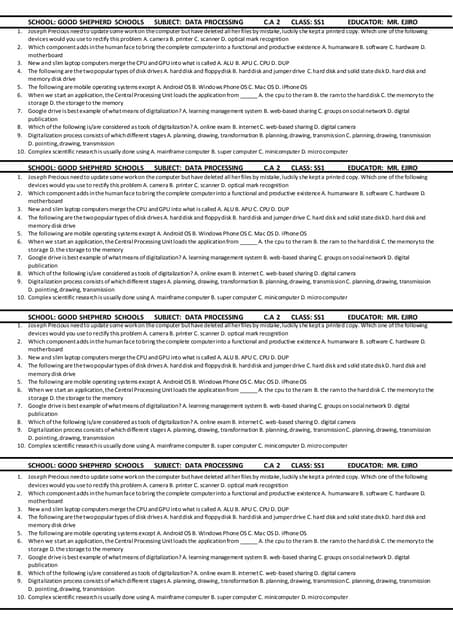 Ss2 Data Processing Examination With Test Of Practicals Third Term Docx Computing