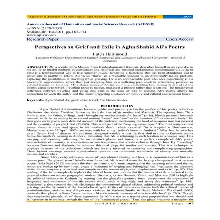 Perspectives on Grief and Exile in Agha Shahid Ali's Poetry | PDF