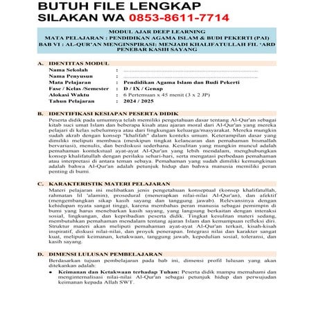 Modul Ajar Deep Learning PAI & BP Kelas 8 Semester 2 Terbaru 2026 | DOCX