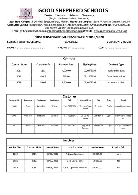 Ss2 Data Processing Examination With Test Of Practicals Third Term Docx Computing