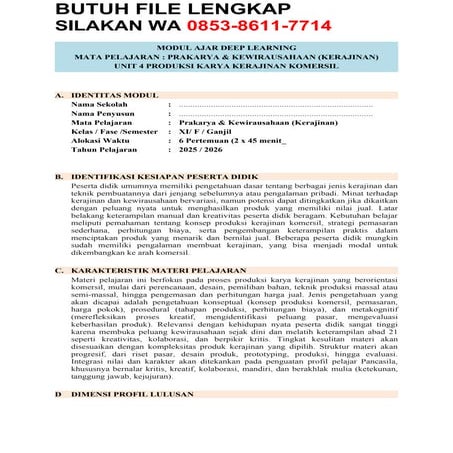 Modul Ajar Deep Learning Prakarya Kerajinan Kelas 11 Semester 2 Terbaru ...