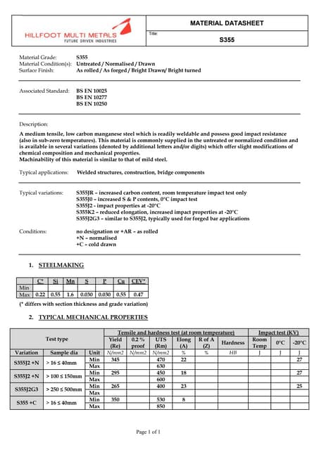 070M55 Steel - Hillfoot Multi Metals | PDF
