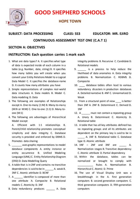 SS2 Data Processing Examination with Test of Practicals (Third Term ...