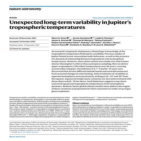 Unexpected long-term variability in Jupiter’s tropospheric temperatures ...