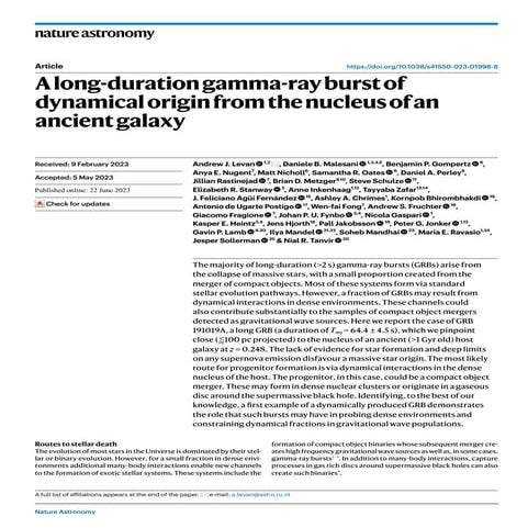 A long-duration gamma-ray burst of dynamical origin from the nucleus of ...