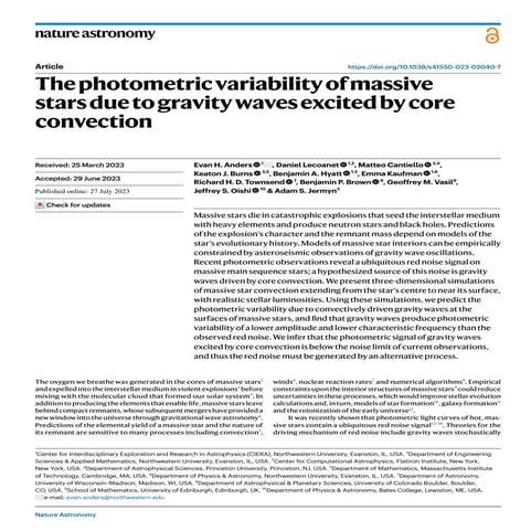 The photometric variability of massive stars due to gravity waves excited by core convection | PDF