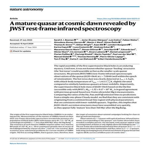 A mature quasar at cosmic dawn revealed by JWST rest-frame infrared ...