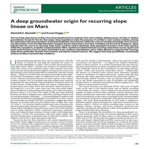 A deep groundwater origin for recurring slope lineae on Mars | PDF
