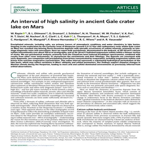 An interval of high salinity in ancient Gale crater lake on Mars | PDF